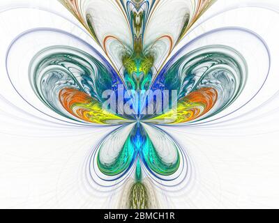 Beautiful fractal flower or butterfly with glowing elements. Abstract ...