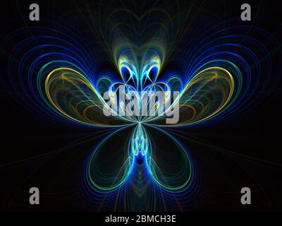 Beautiful fractal flower or butterfly with glowing elements. Abstract ...