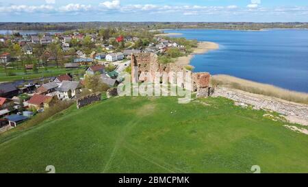 Aerial View of the Ludza Medieval Castle Ruins on a Hill Between Big ...