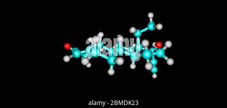 Levonorgestrel contraceptive pill drug, chemical structure. Atoms are ...