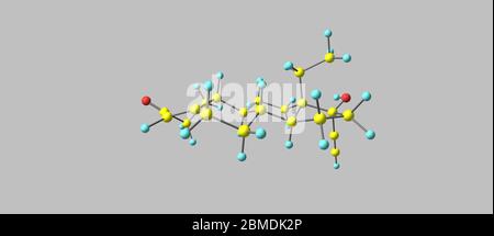 Levonorgestrel contraceptive pill drug, chemical structure. Atoms are ...