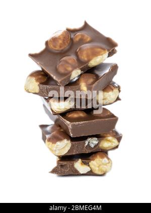 Nutty chocolate with hazelnuts isolated on white background Stock Photo ...