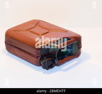 old metal canister with fuel on a light background Stock Photo - Alamy