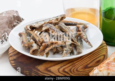 The anchovy or bocarte (Engraulis encrasicolus) is a blue fish about 15 ...