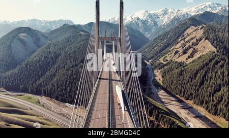Guozigou bridge in the mountains, Xinjiang Stock Photo - Alamy