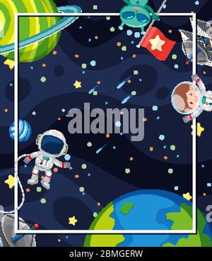 Border template with astronauts in space illustration Stock Vector ...