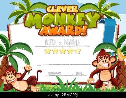 Certificate template design clever monkey award with monkeys in the ...