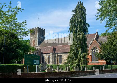 The medieval church tower of All Hallows, Tottenham, North London UK ...