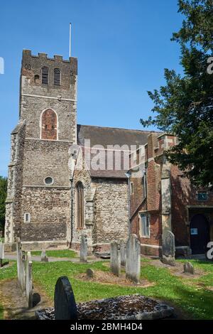 The medieval church tower of All Hallows, Tottenham, North London UK ...