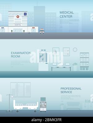 Medical center and hospital building banners set. Health care concept ...