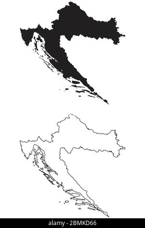 Simple outline map of Croatia, vector silhouette in sketch line style ...
