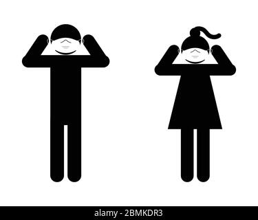 Man and Woman wearing face mask standing at windows condominium while ...