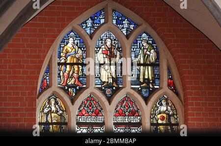 Stained glass window, Martin Luther posting his theses in 1517 Stock ...