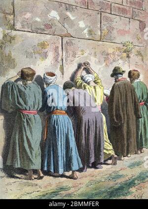Jews praying at the Wailing Wall Jerusalem 1894, Jewish quarter Stock ...