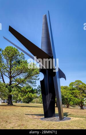 Auckland, New Zealand. Metal sculpture representing a bulls scull with ...
