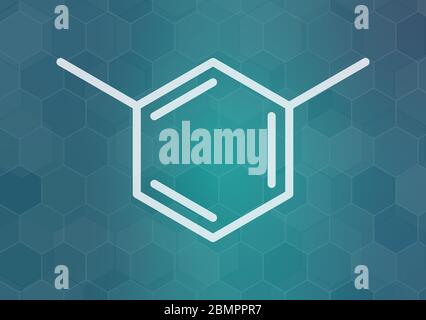 Meta-xylene (m-xylene) aromatic hydrocarbon molecule. Stylized skeletal ...