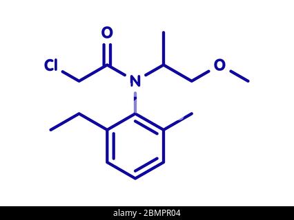 Metolachlor herbicide (weed killer) molecule. Stylized skeletal formula ...