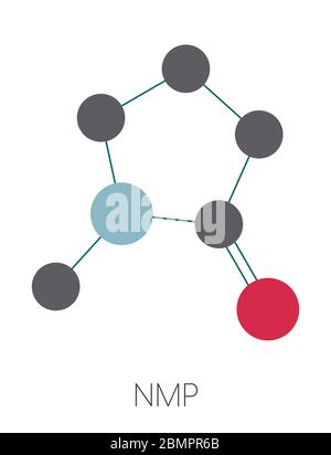 N-methyl-2-pyrrolidone (NMP) chemical solvent molecule. Atoms are ...