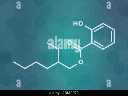 Octyl salicylate (octisalate) sunscreen molecule (UV filter). Stylized ...