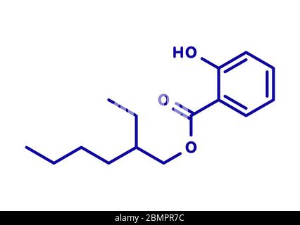 Octyl salicylate (octisalate) sunscreen molecule (UV filter). Stylized ...
