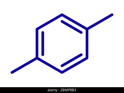 Para-xylene (p-xylene) aromatic hydrocarbon molecule. Stylized skeletal ...