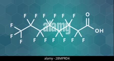 Perfluorooctanoic acid (PFOA, C8) molecule. Important and persistent ...
