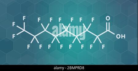 Perfluorononanoic acid (PFNA, perfluorononanoate) surfactant molecule ...