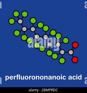 Perfluorononanoic acid (PFNA, perfluorononanoate) surfactant molecule ...