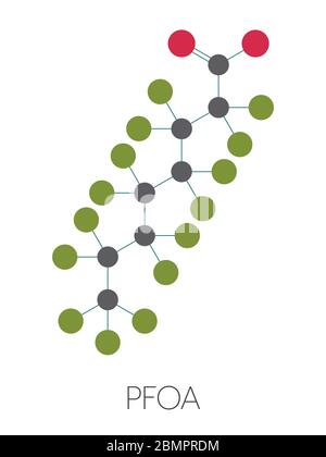Perfluorooctanoic acid (PFOA, C8) molecule. Important and persistent ...