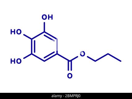 Propyl gallate antioxidant food additive molecule. Stylized skeletal ...