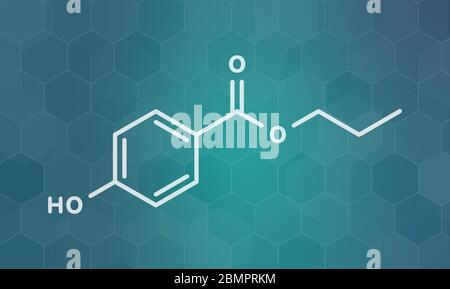 Propyl paraben preservative molecule. Used in food and cosmetics ...