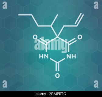 Secobarbital barbiturate sedative, chemical structure. Atoms are ...