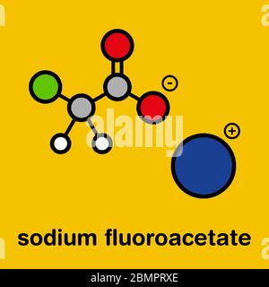 Sodium fluoroacetate pesticide (1080), chemical structure. 3D rendering ...