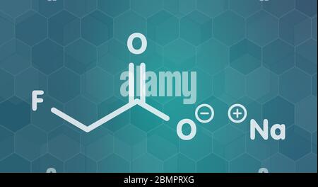 Sodium fluoroacetate pesticide (1080), chemical structure. 3D rendering ...