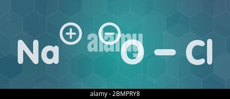 Sodium hypochlorite (NaClO) molecule. Liquid bleach consists of sodium ...