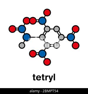 Tetryl explosive molecule. Stylized skeletal formula (chemical ...