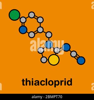Thiacloprid insecticide molecule (neonicotinoid class). Skeletal ...