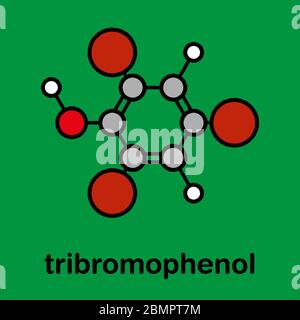 Tribromophenol (TBP, 2,4,6-Tribromophenol) molecule. Used as fungicide ...