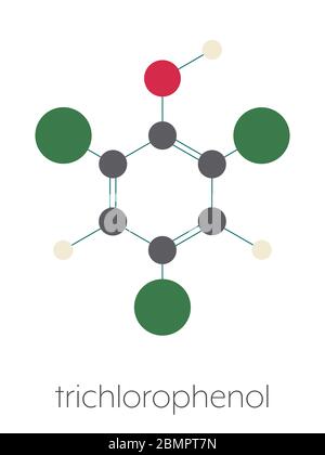 Trichlorophenol (TCP, 2,4,6-trichlorophenol) molecule. Skeletal formula ...