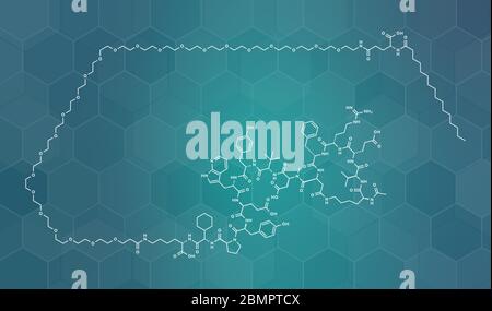 Zilucoplan myasthenia gravis drug molecule. Stylized skeletal formula ...