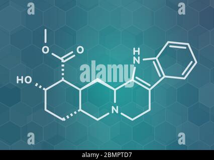 Yohimbine alkaloid molecule. Used as aphrodisiac drug. Stylized ...