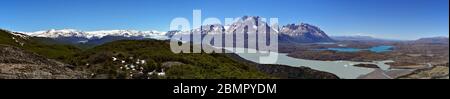 Panoramic view over beautiful Torres del Paine National Park, its high ...
