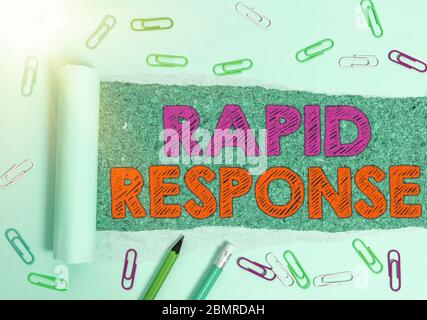 Writing note showing Rapid Response. Business concept for Medical ...