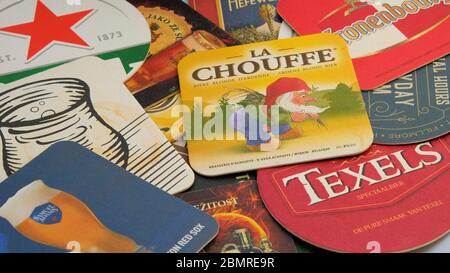 Assorted beer coasters or mats for European brews and ales: La Chouffe ...