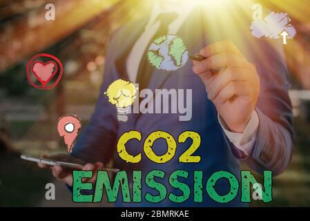 Writing note showing Co2 Emission. Business concept for Releasing of ...