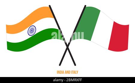 Italy and India Flags Crossed And Waving Flat Style. Official ...