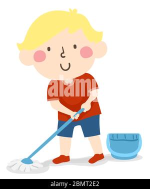 A boy mopping the floor Stock Photo - Alamy