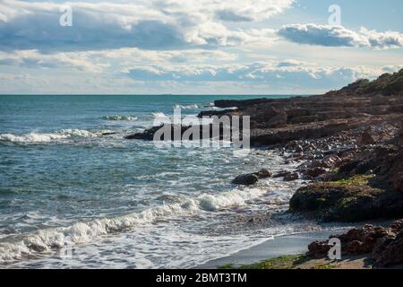 The coast of the renega in Oropesa a clear summer day, Spain Stock ...