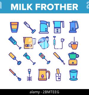 Milk Frother Device Collection Icons Set Vector Stock Vector Image ...