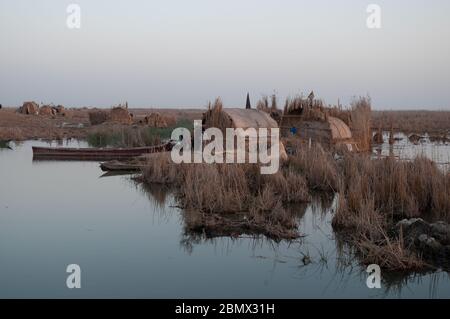 Traditional Marsh Arab buildings, constructed using reeds, Southern ...